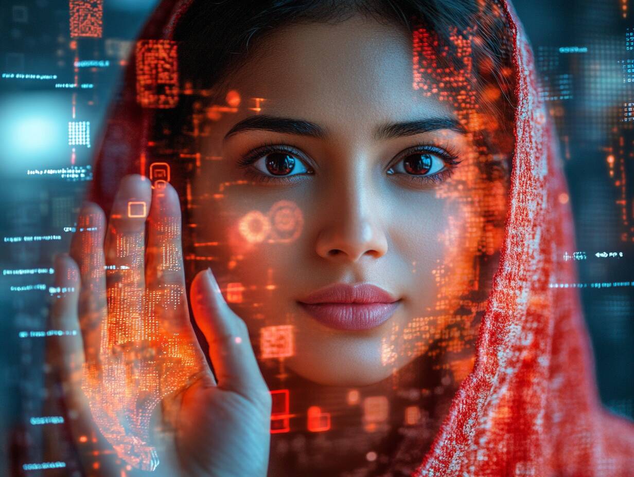 Confident woman using fingerprint security to log into E333 app