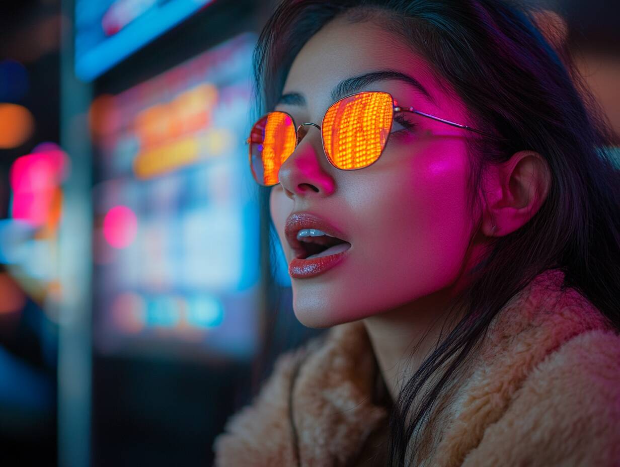 Excited woman watching tournament leaderboard on E333 screen